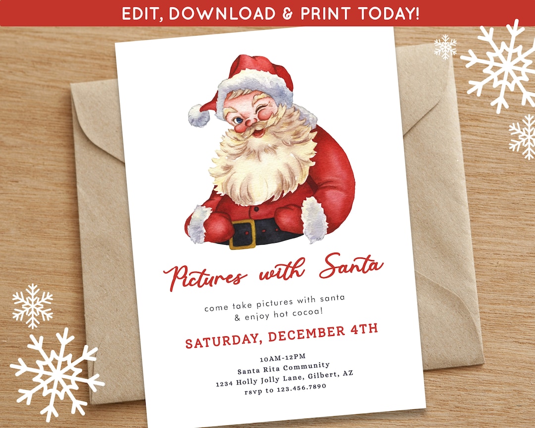 Pictures With Santa Invite | Photos With Santa Party | Christmas Party ...