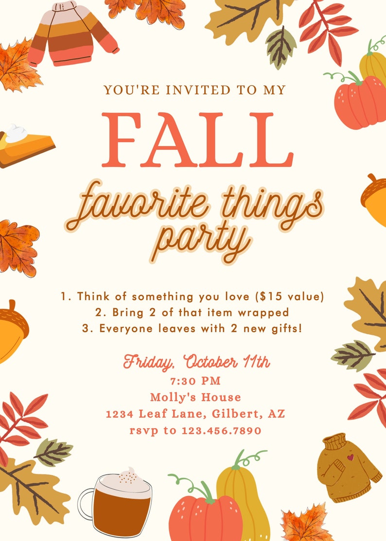 Fall Girls Night Invite | Fall Favorite Things Party Invite | Pumpkin ...