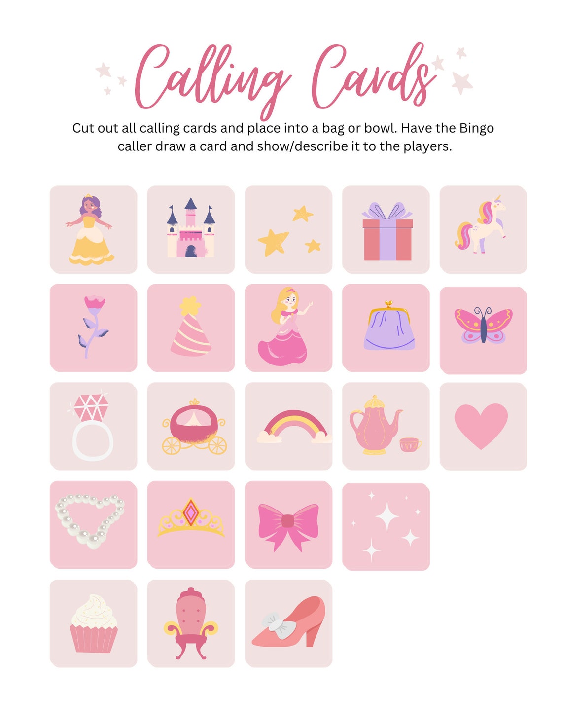 Four-ever a Princess Birthday Party Bingo Game | Princess Party | 20 ...