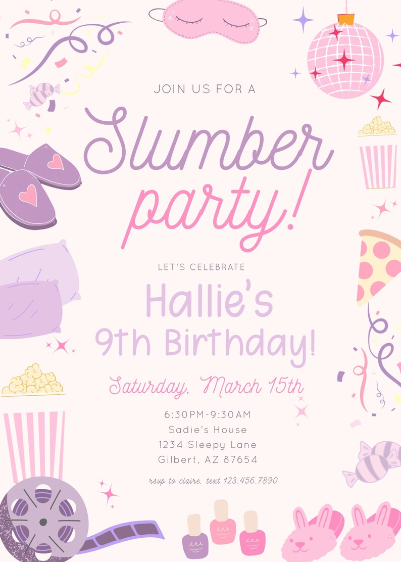 Sleepover Party Invite | Slumber Party Birthday Invite | Girls Birthday ...