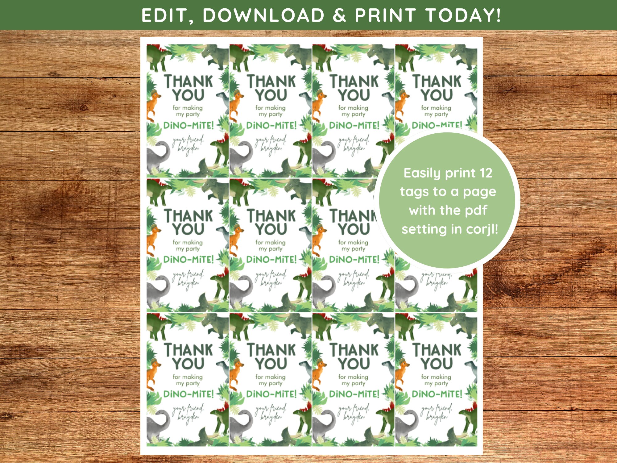 Dinosaur Favor Tag Dinosaur Birthday Party Gift Tag Boys Dino Themed ...