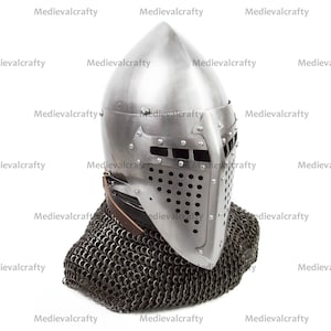 16GA Medieval Bacinet Visor Helmet Medieval Extreme Combat Helmet Medieval Jousting Helmet With ...