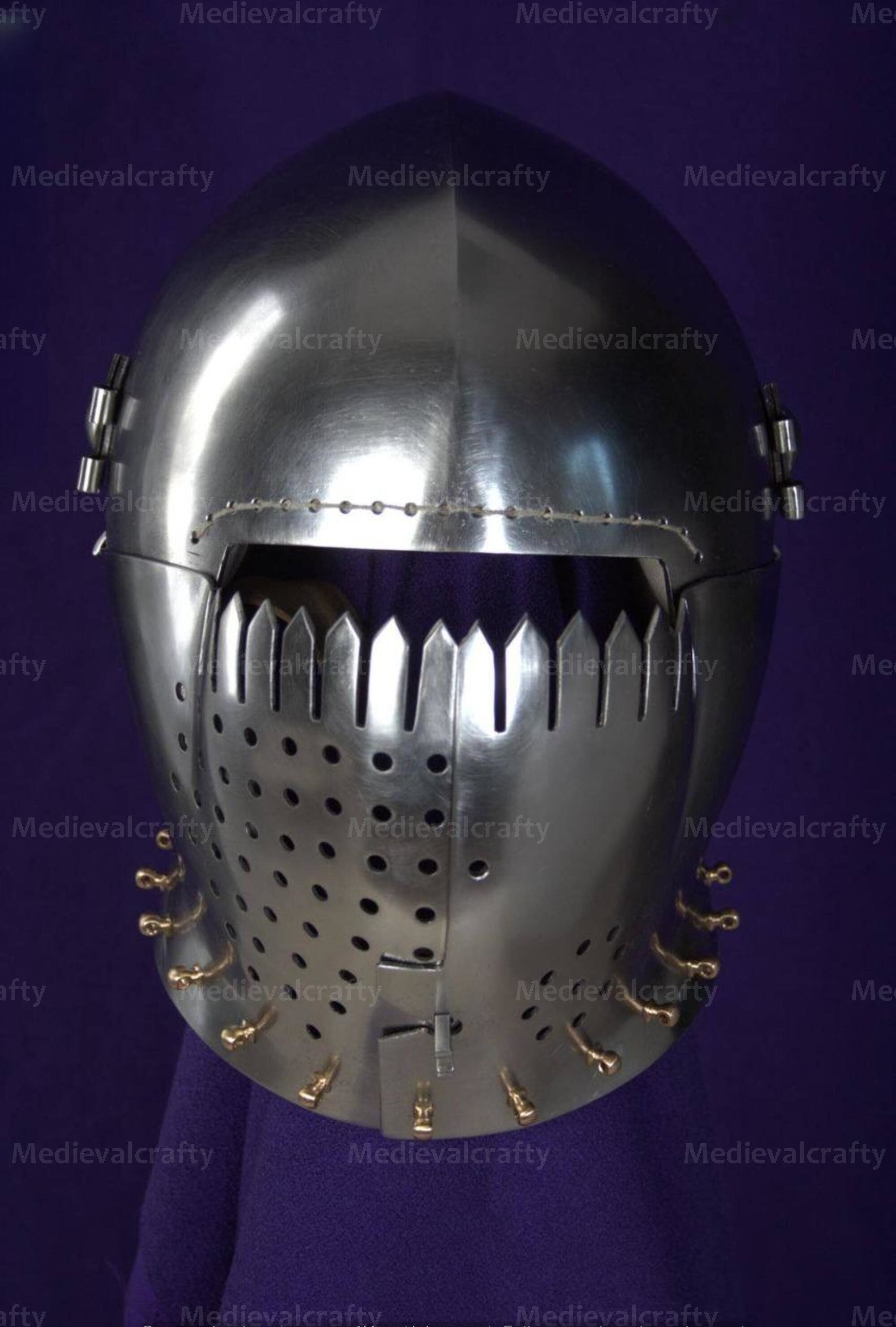 18 Gauge Medieval Bascinet Visor Helmet Medieval Armet Closed Helmet ...