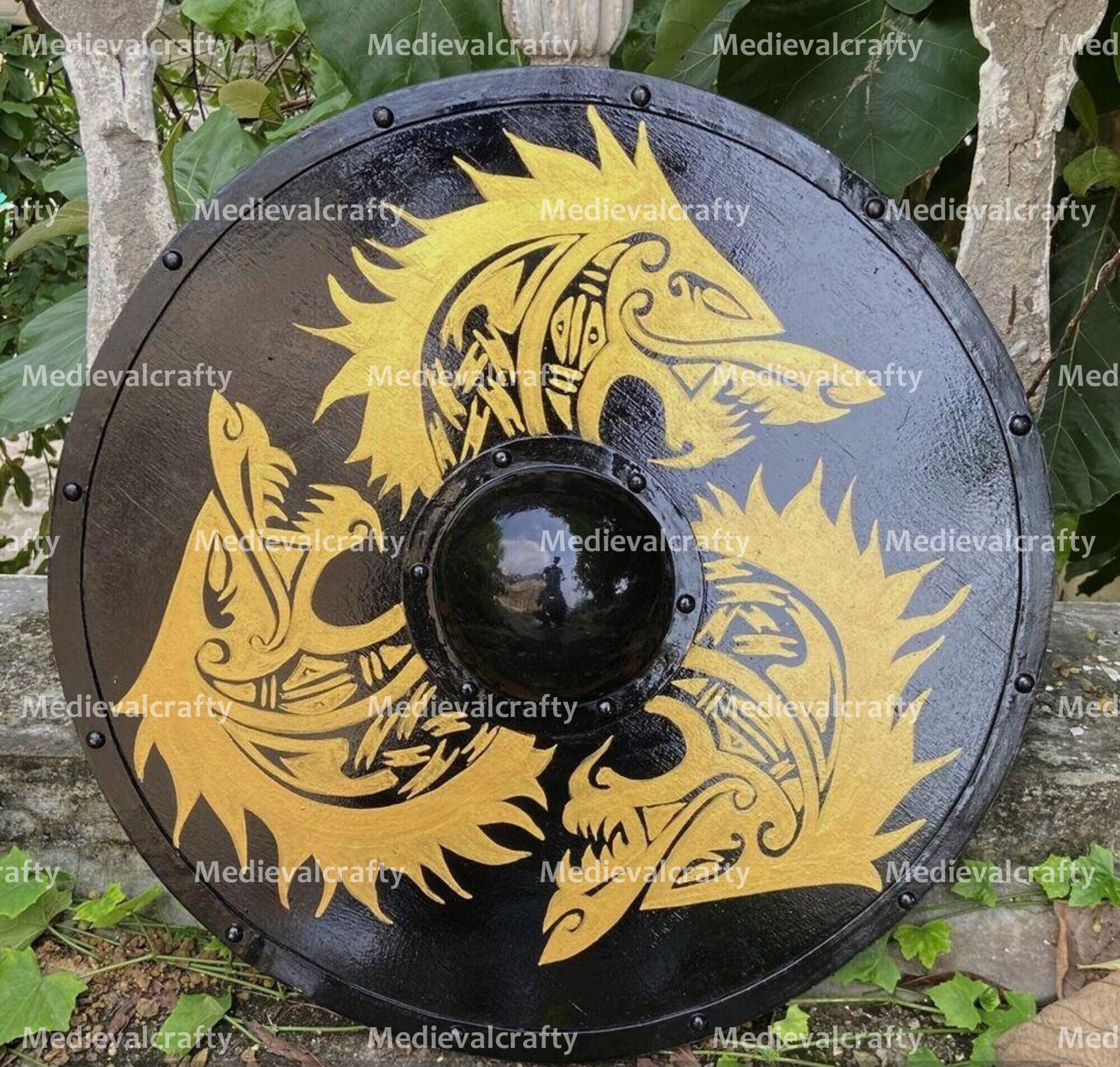 Viking Medieval Wooden Dragon Round Shield Larp Reenactments - Etsy