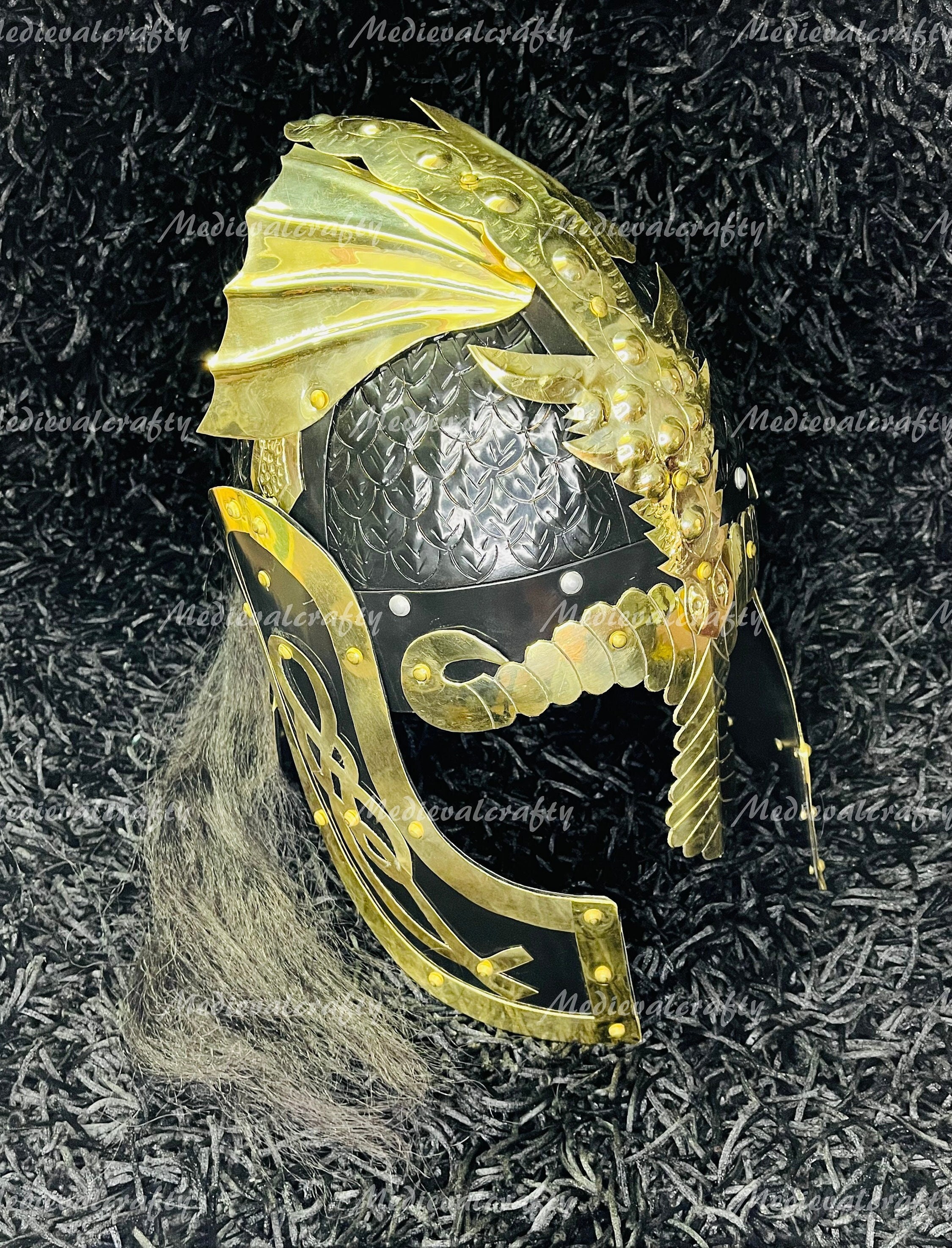 18 Gauge Steel & Brass Medieval Wyvern Dragon Helmet Medieval Fantasy ...