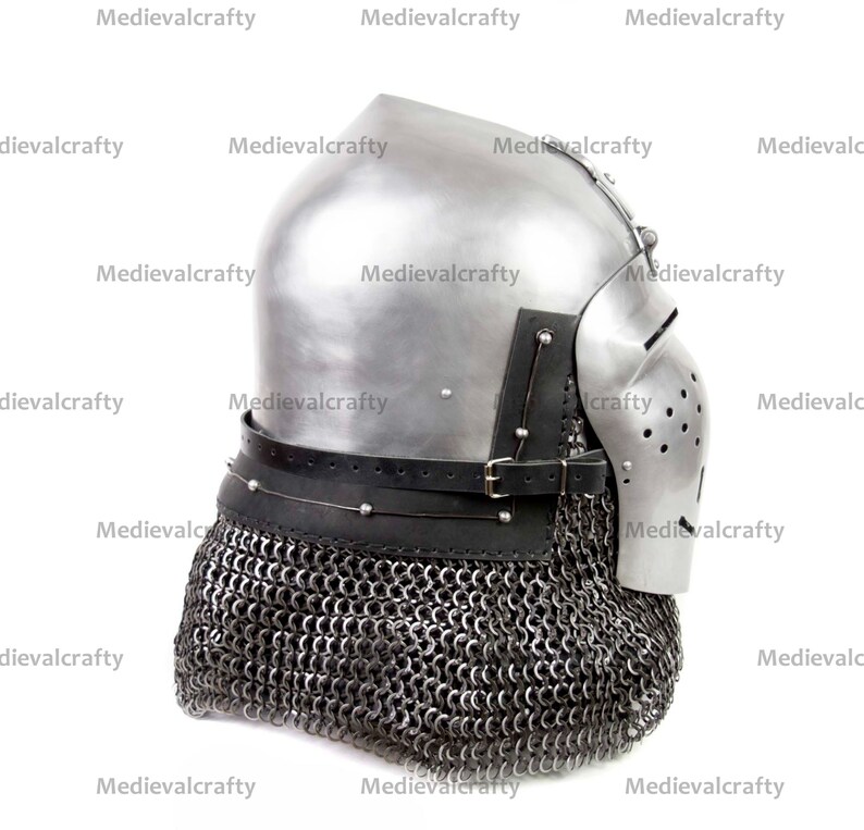 16GA Medieval Italian Bacinet Klappvisor Helmet Medieval Heavy Tournament Combat Helmet Medieval ...