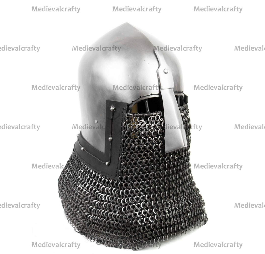 16GA Medieval Bascinet Nosal Helmet Medieval Barbuta Helmet Medieval Viking Extreme Combat ...