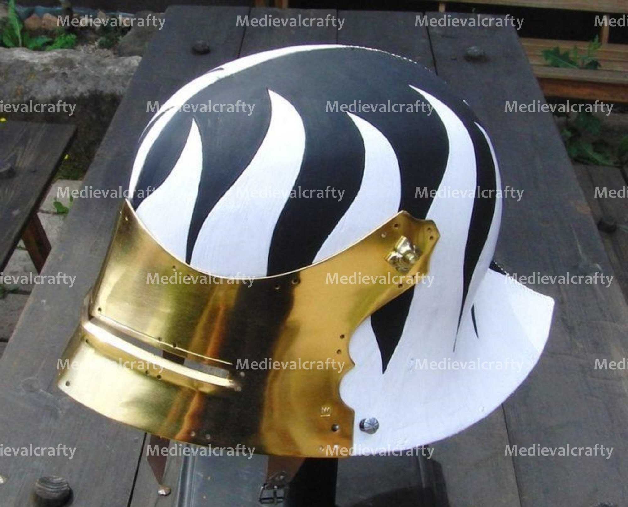18 Gauge Medieval German Painted Helmet With Brass Plated Visor ...