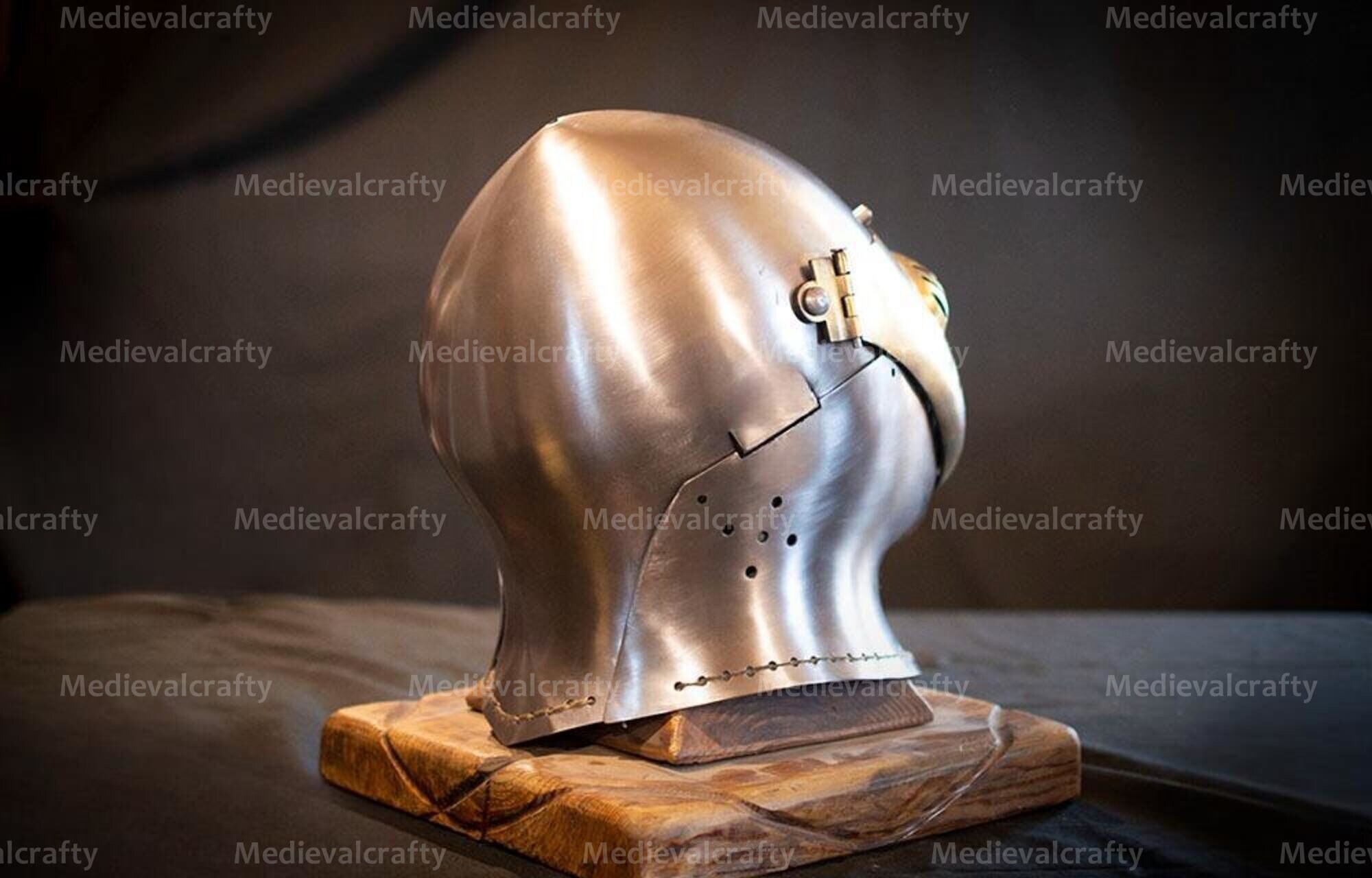 16GA Medieval Armet Closed Helmet With Golden Visor Medieval Viking ...