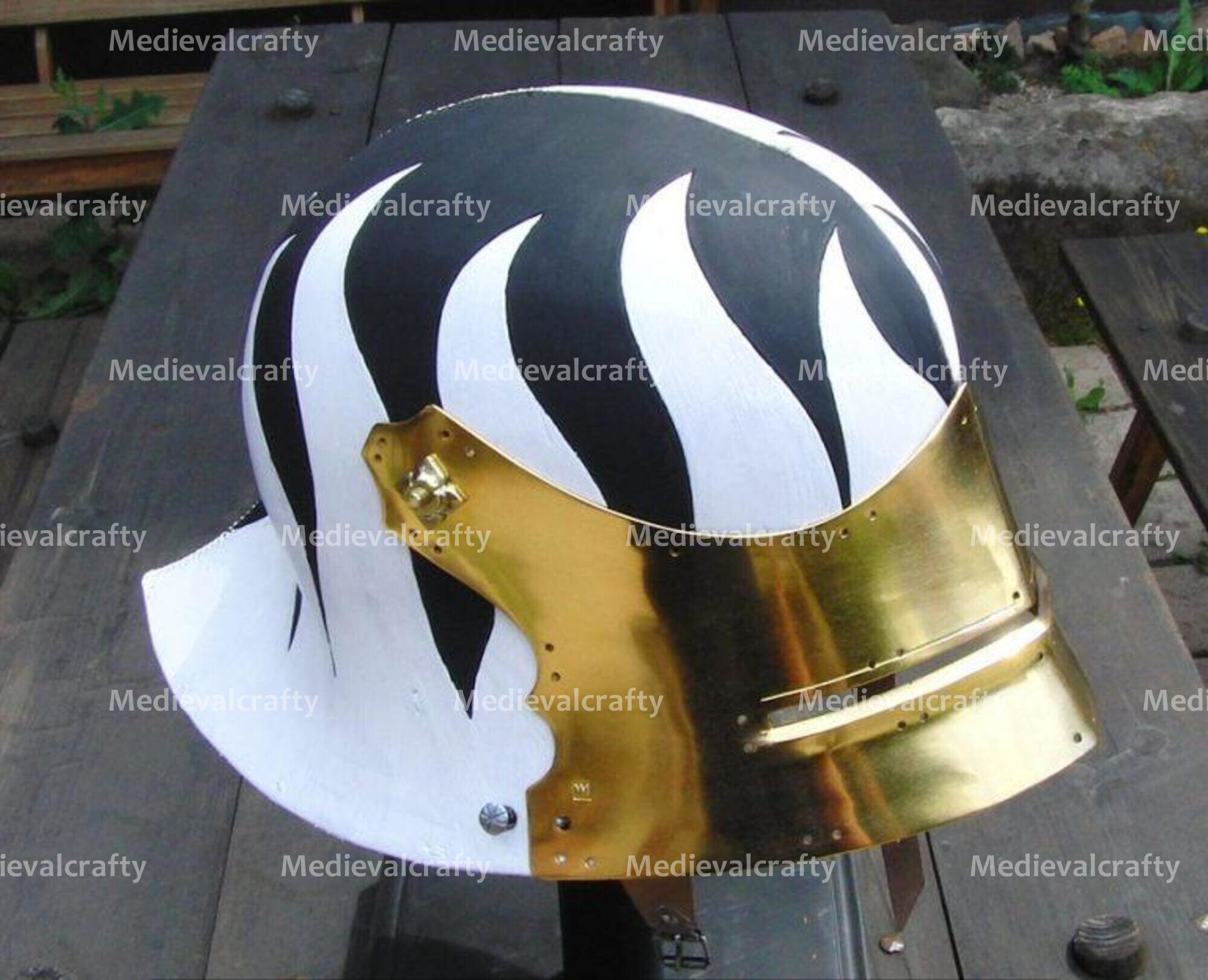 18 Gauge Medieval German Painted Helmet With Brass Plated Visor ...