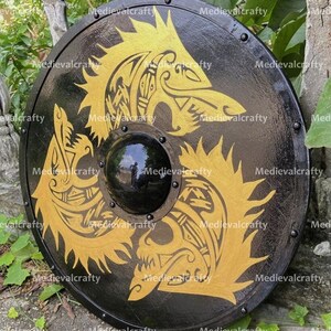 Viking Medieval Wooden Dragon Round Shield Larp Reenactments - Etsy