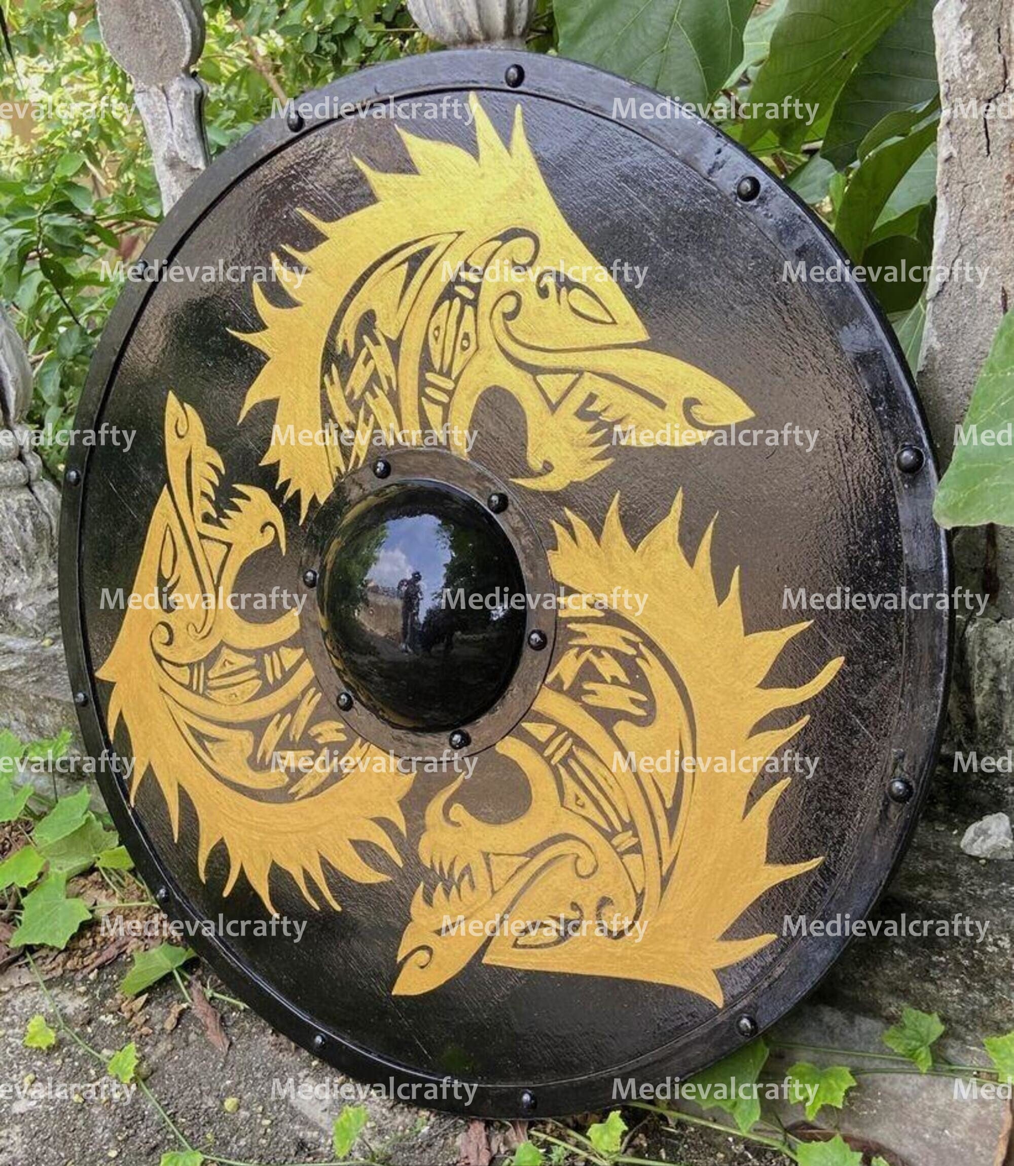 Viking Medieval Wooden Dragon Round Shield Larp Reenactments - Etsy