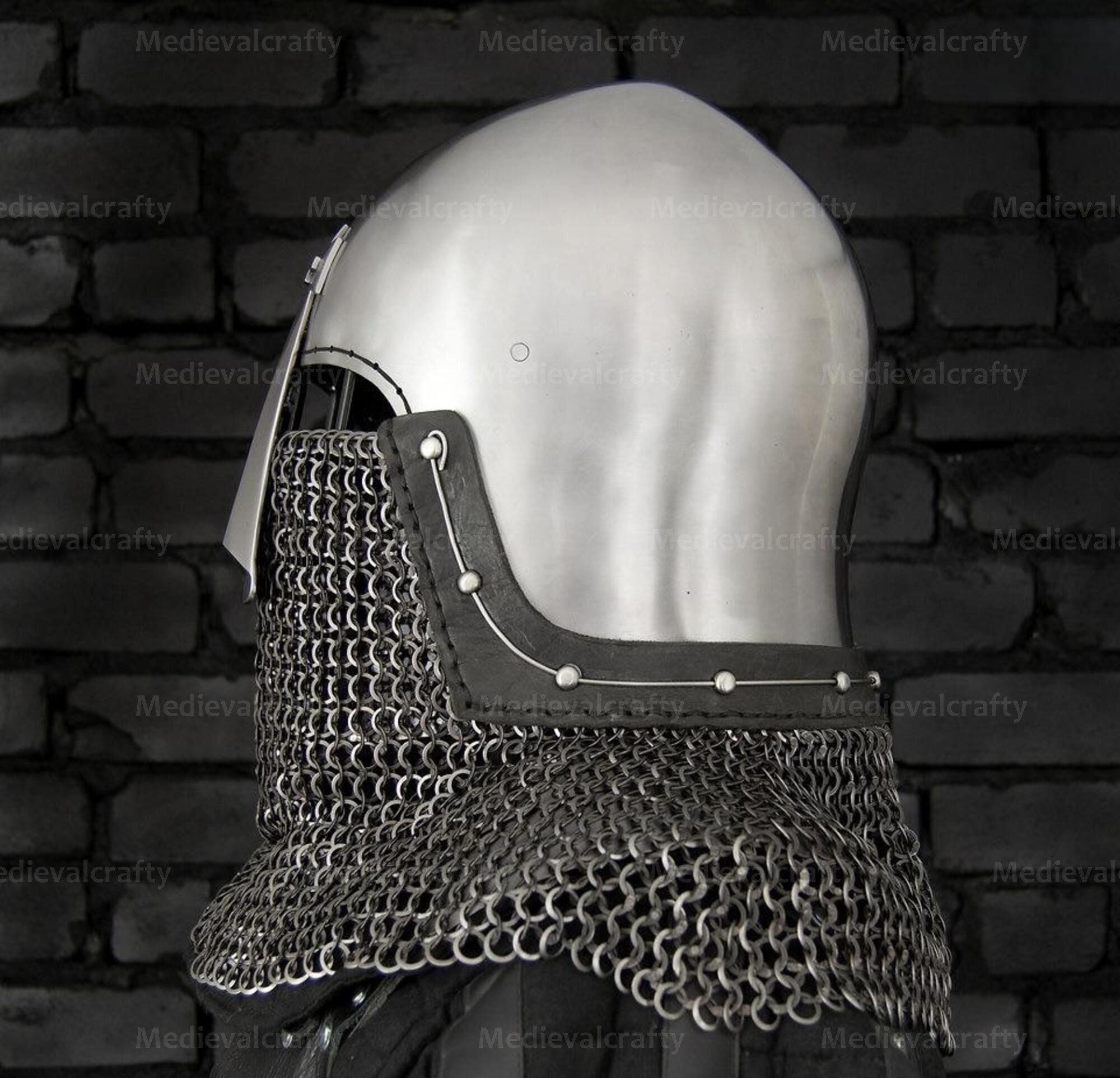 14 Gauge Medieval Nosal Bascinet Helmet Medieval Heavy Grilled Faced Helmet Medieval Nasal ...