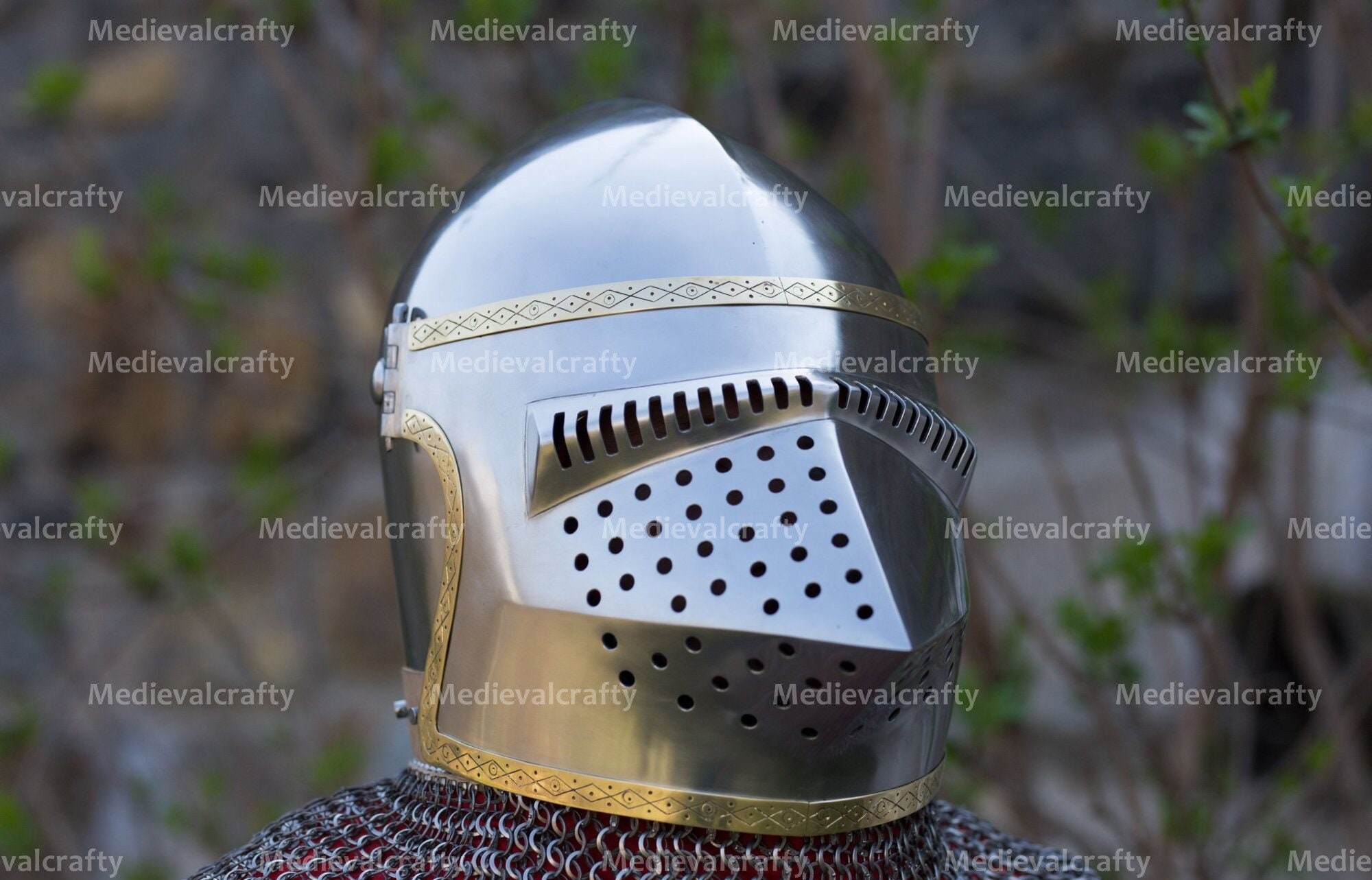 14 Gauge Medieval Klappvisor Helmet Medieval Houndskull Bascinet Helmet Medieval Face Visor ...
