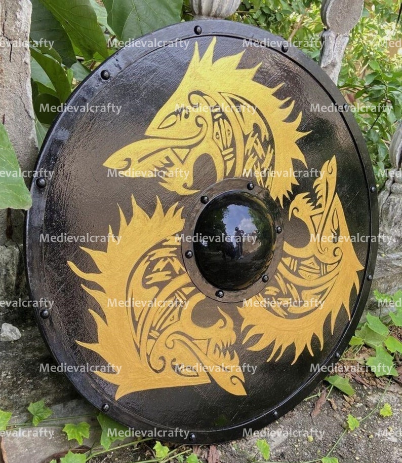 Viking Medieval Wooden Dragon Round Shield Larp Reenactments - Etsy