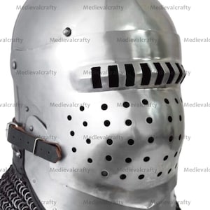 16 Gauge Medieval Grande Bascinet Helmet Medieval Bacinet Triumph Helmet With Riveted Chainmail ...