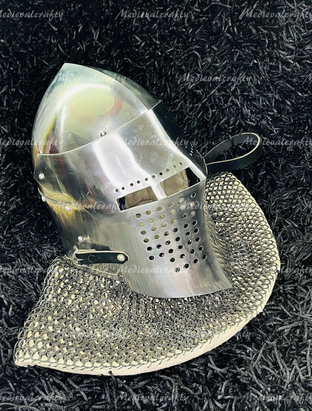 16G Steel HMB Medieval Bascinet Rao Griffon Helmet With Riveted Chainmail & Inside Full Padding ...