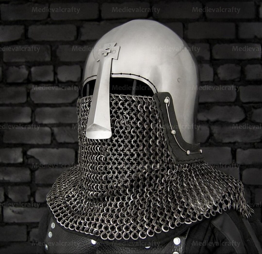 14 Gauge Medieval Nosal Bascinet Helmet Medieval Heavy Grilled Faced ...