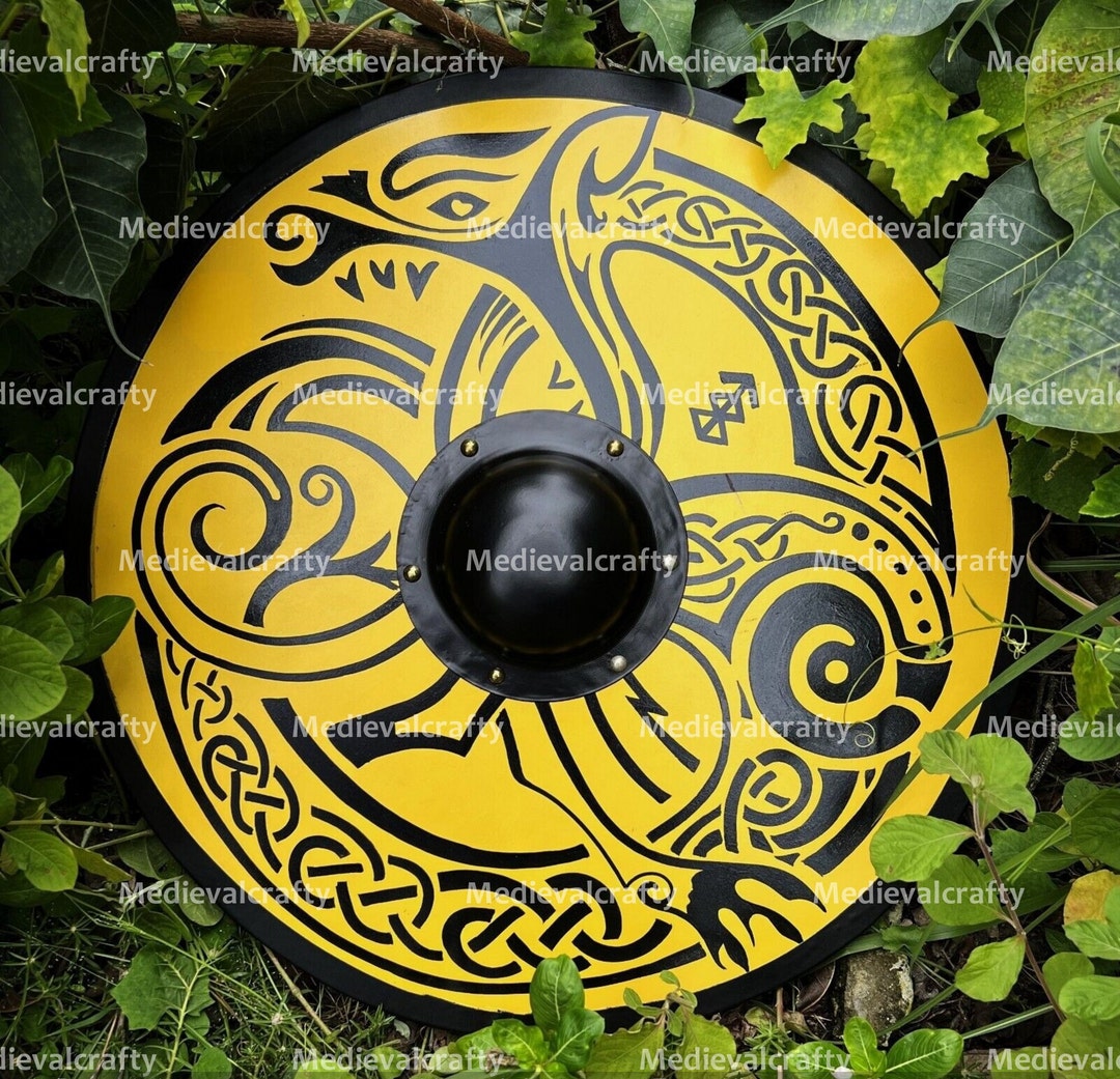 Viking Medieval Dragon Face Wooden Shield Medieval Round Shield Fully ...