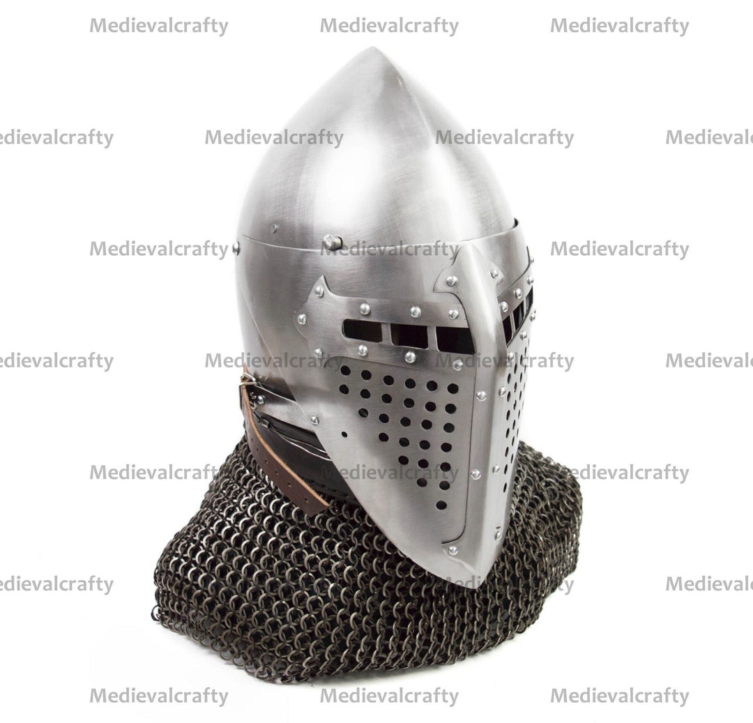 16GA Medieval Bacinet Visor Helmet Medieval Extreme Combat Helmet Medieval Jousting Helmet With ...