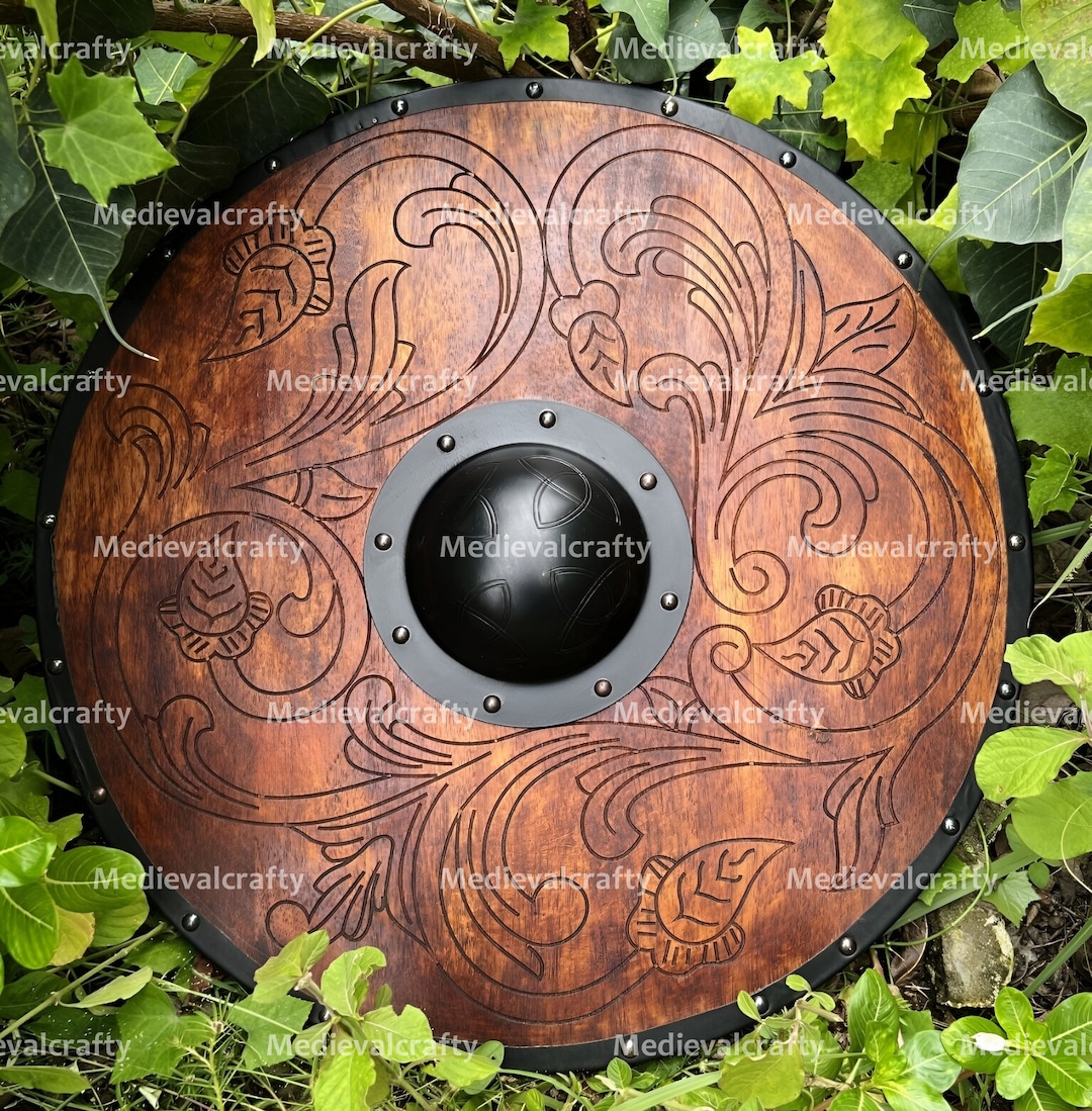 Wooden Viking Leaf Design Carving Shield Medieval Viking Fully Handmade ...