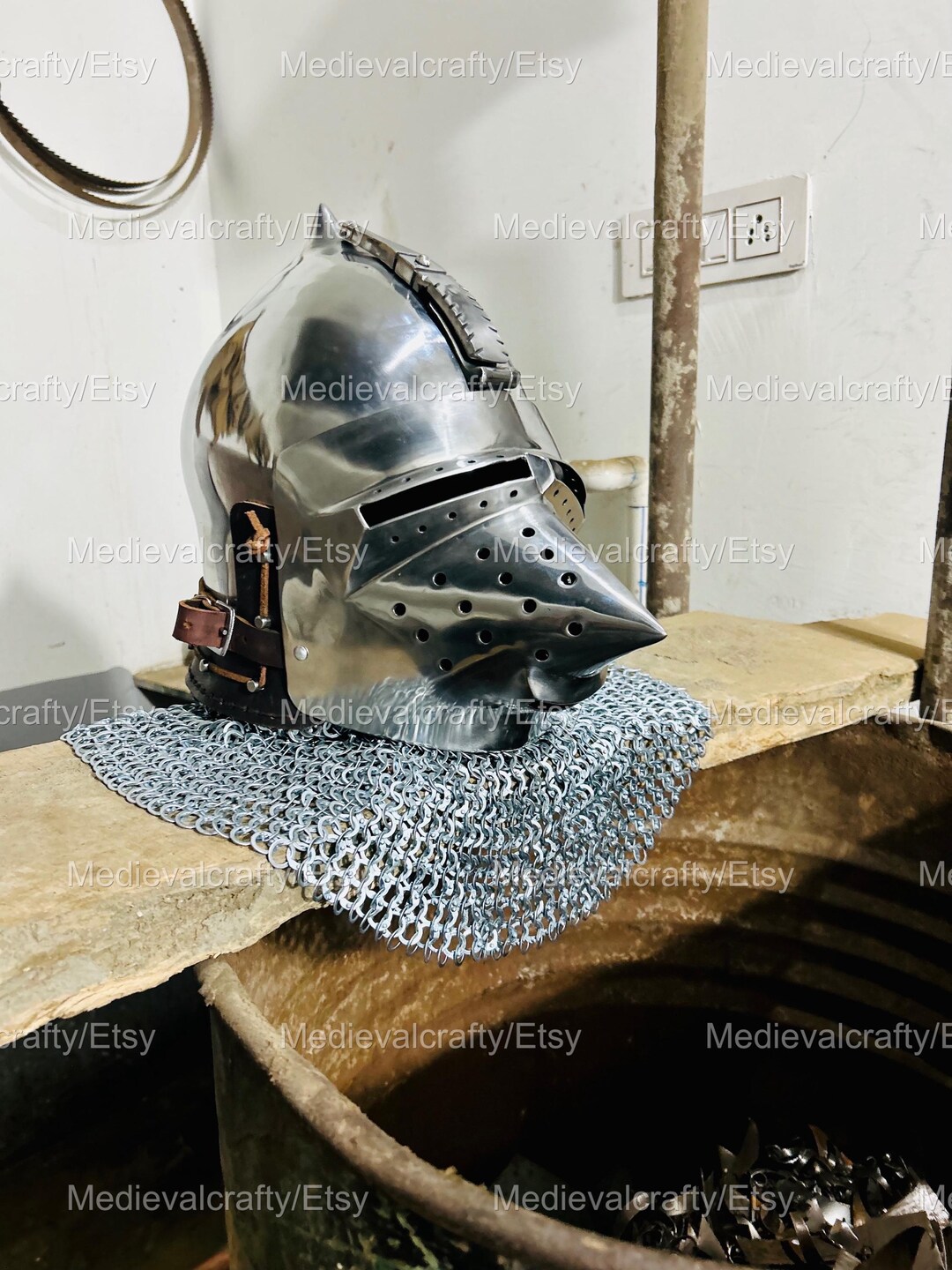 14 Gauge Medieval Onion Top Klappvisor Helmet Helmet Medieval Bascinet ...