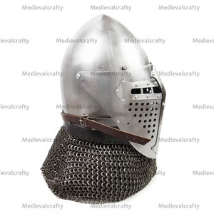 16GA Medieval Bacinet Visor Helmet Medieval Extreme Combat Helmet Medieval Jousting Helmet With ...