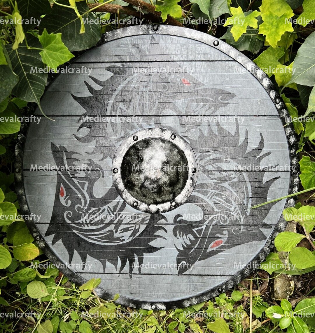 Viking Wooden Shield Medieval Dragon Round Shield in Grey Color ...