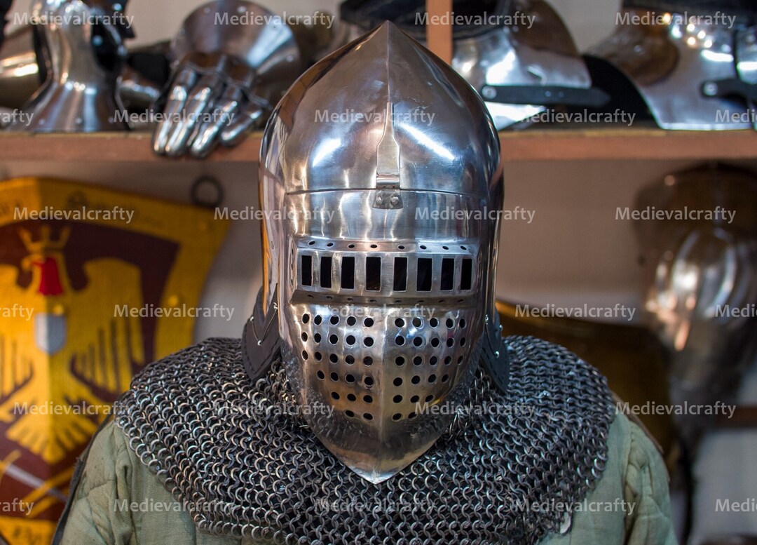 16GA Medieval Bacinet Nuremberg Helmet Medieval Houndskull Bascinet Helmet Extreme Combat Helmet ...