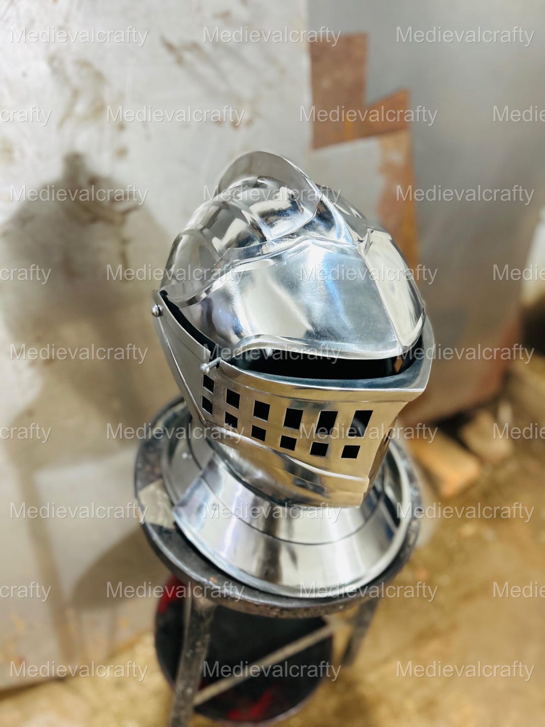 16 Gauge Medieval European Closed Helmet Medieval Knight Helmet Larp ...
