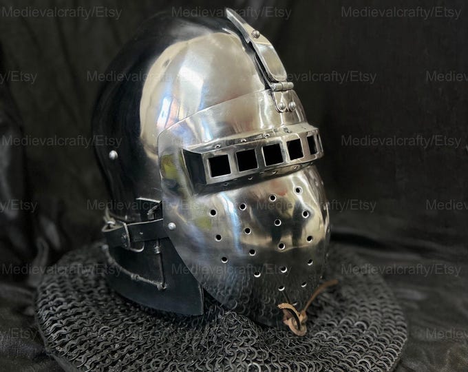 18 Gauge Medieval Onion Top Bascinet Helmet Medieval Klappvisor Helmet ...