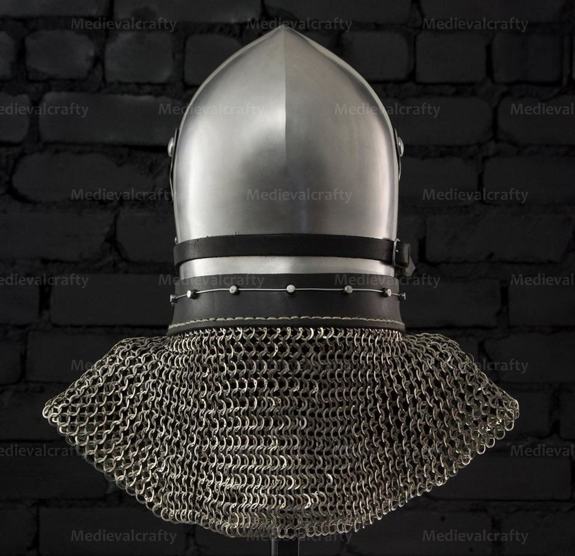 14 Gauge Medieval Bascinet ROA Helmet Medieval Visor Helmet Medieval Crusader Helmet With Brass ...