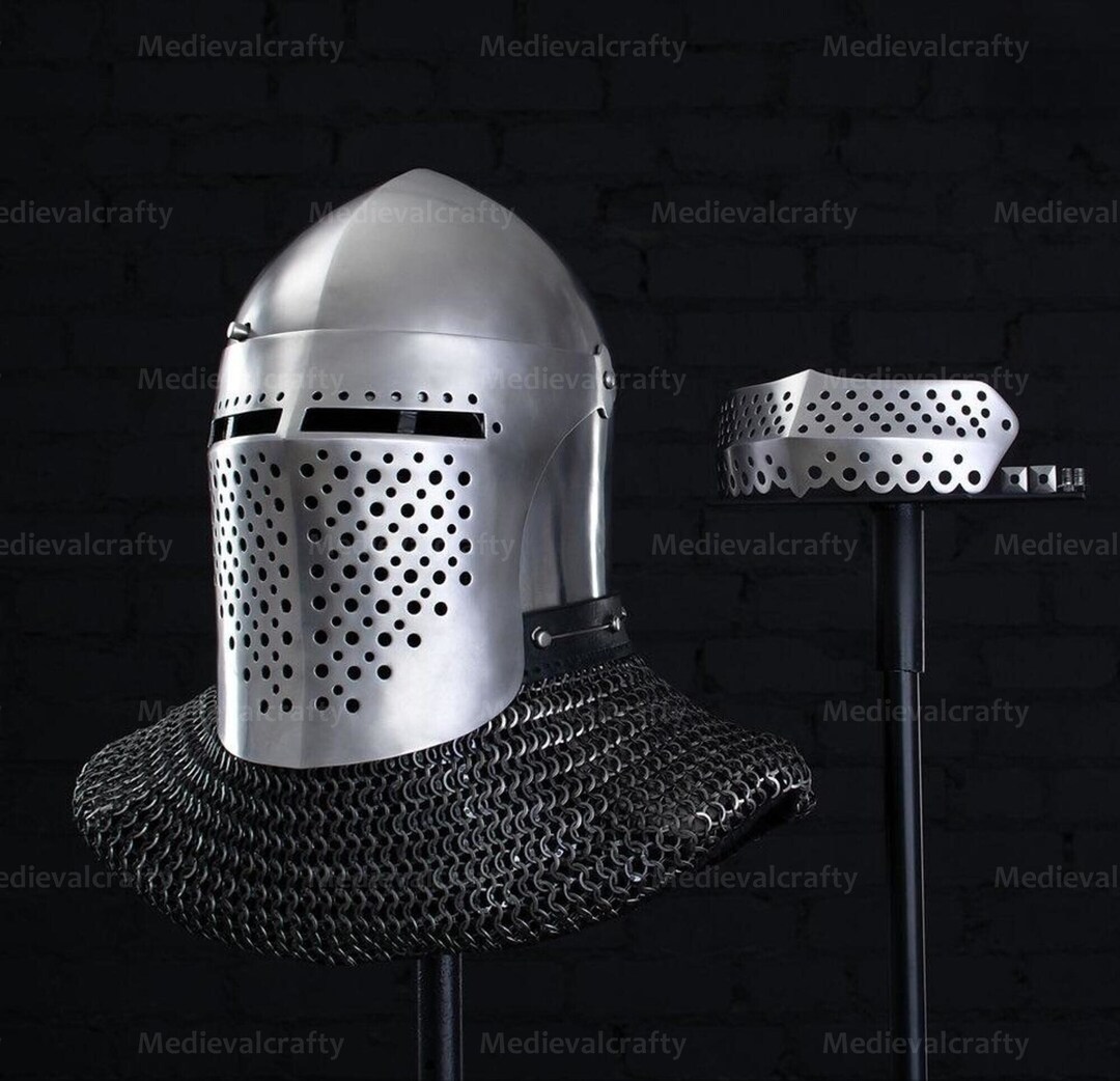 16 Gauge Medieval Bascinet Helmet Medieval Bacinet Griffon Helmet With Removable Visor Medieval ...