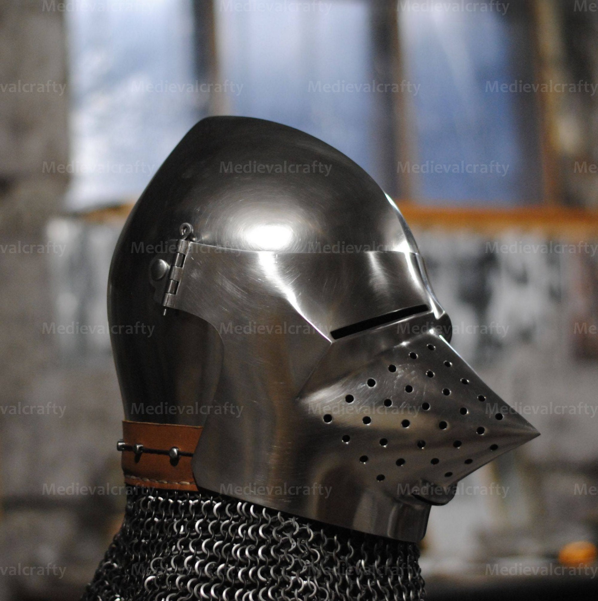 14GA Medieval Bacinet Visor Helmet Medieval Klappvisor Helmet Medieval Houndskull Helmet ...