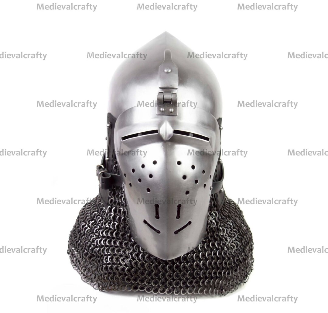 16GA Medieval Italian Bacinet Klappvisor Helmet Medieval Heavy Tournament Combat Helmet Medieval ...