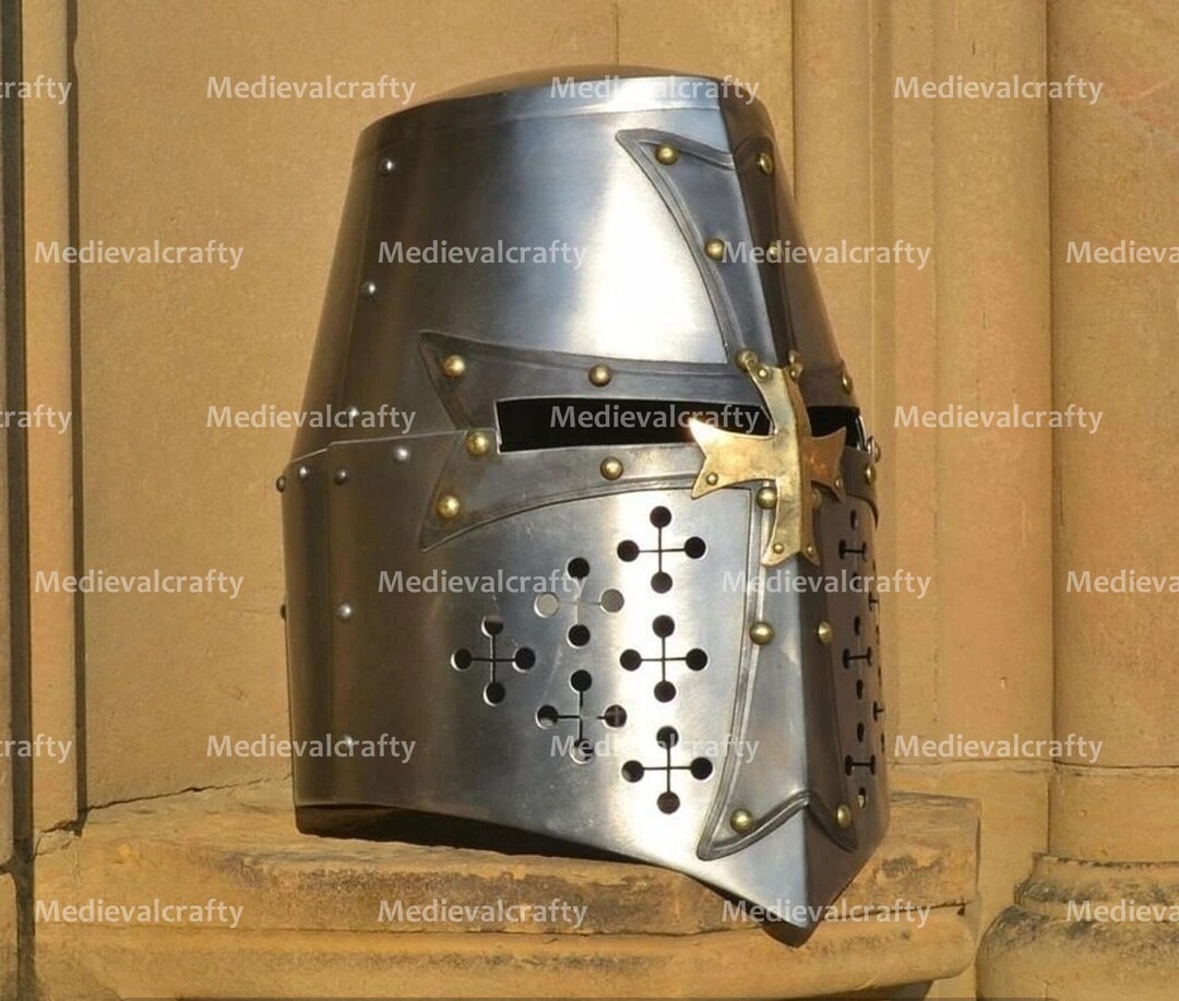 18 Gauge Medieval Grand Master Crusader Helmet Medieval Great Crusader ...