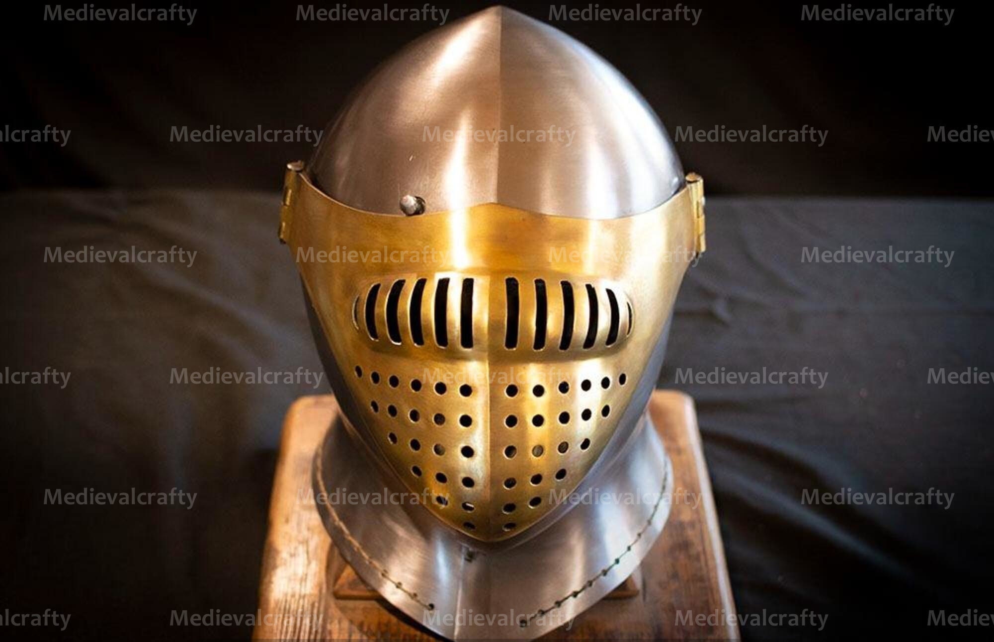 16GA Medieval Armet Closed Helmet With Golden Visor Medieval Viking ...