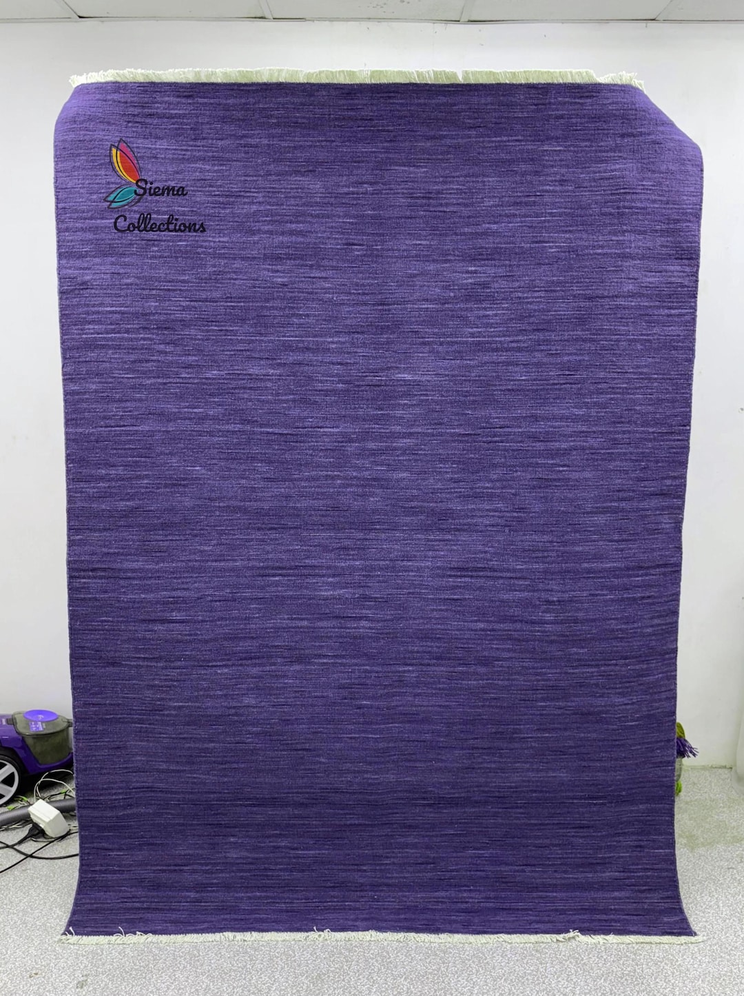 Handmade Deep Purple Wool Rug - Kilim Loom Solid Color Area Rug ...
