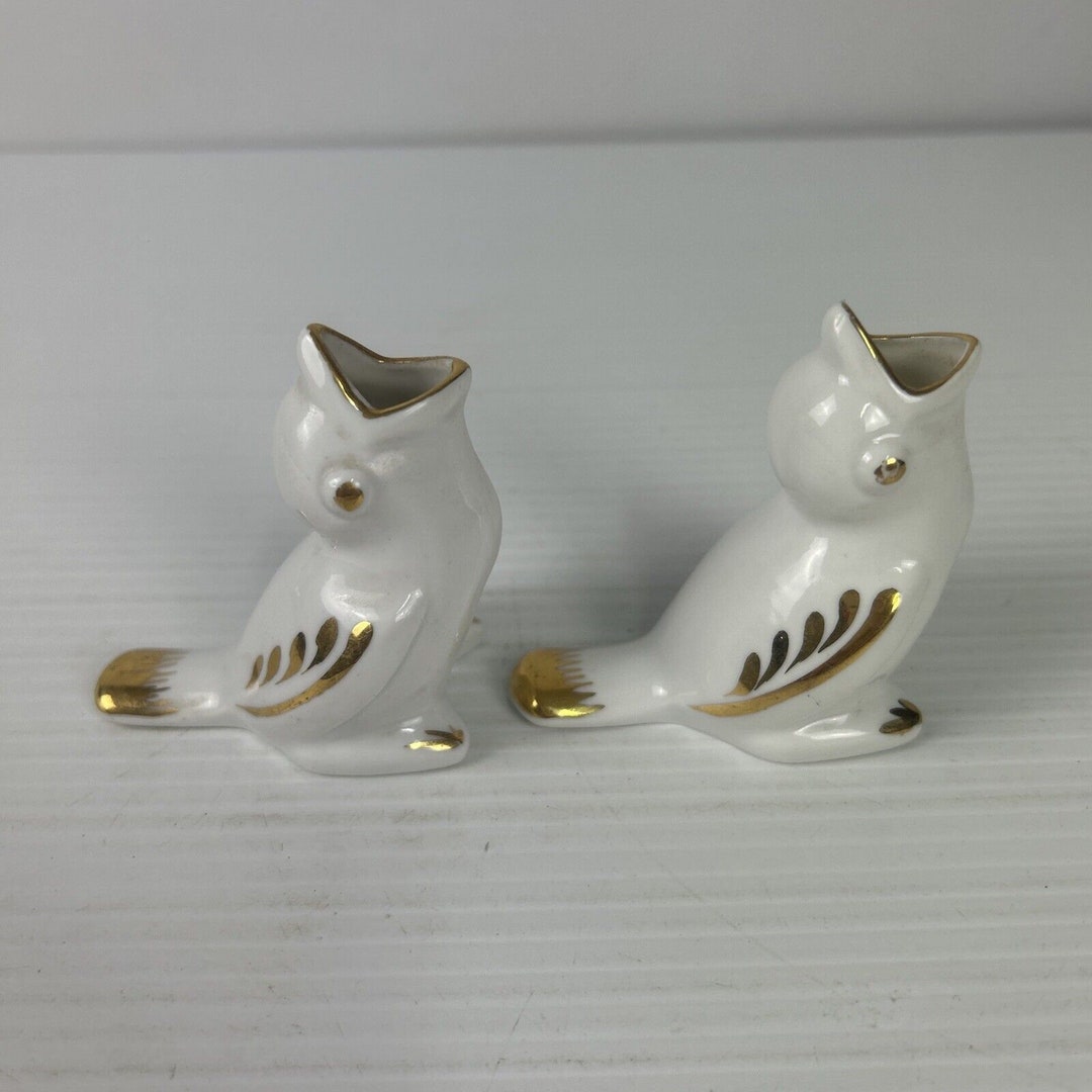 Vintage Fp Zajecar Porcelain Miniature Bird Vases Gold on White ...