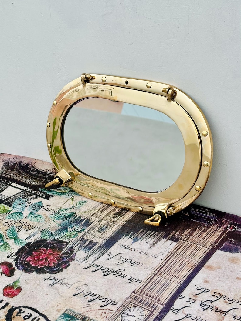 Brass Oval Porthole Mirror, Brass Ship Mirror Porthole, Nautical Window ...
