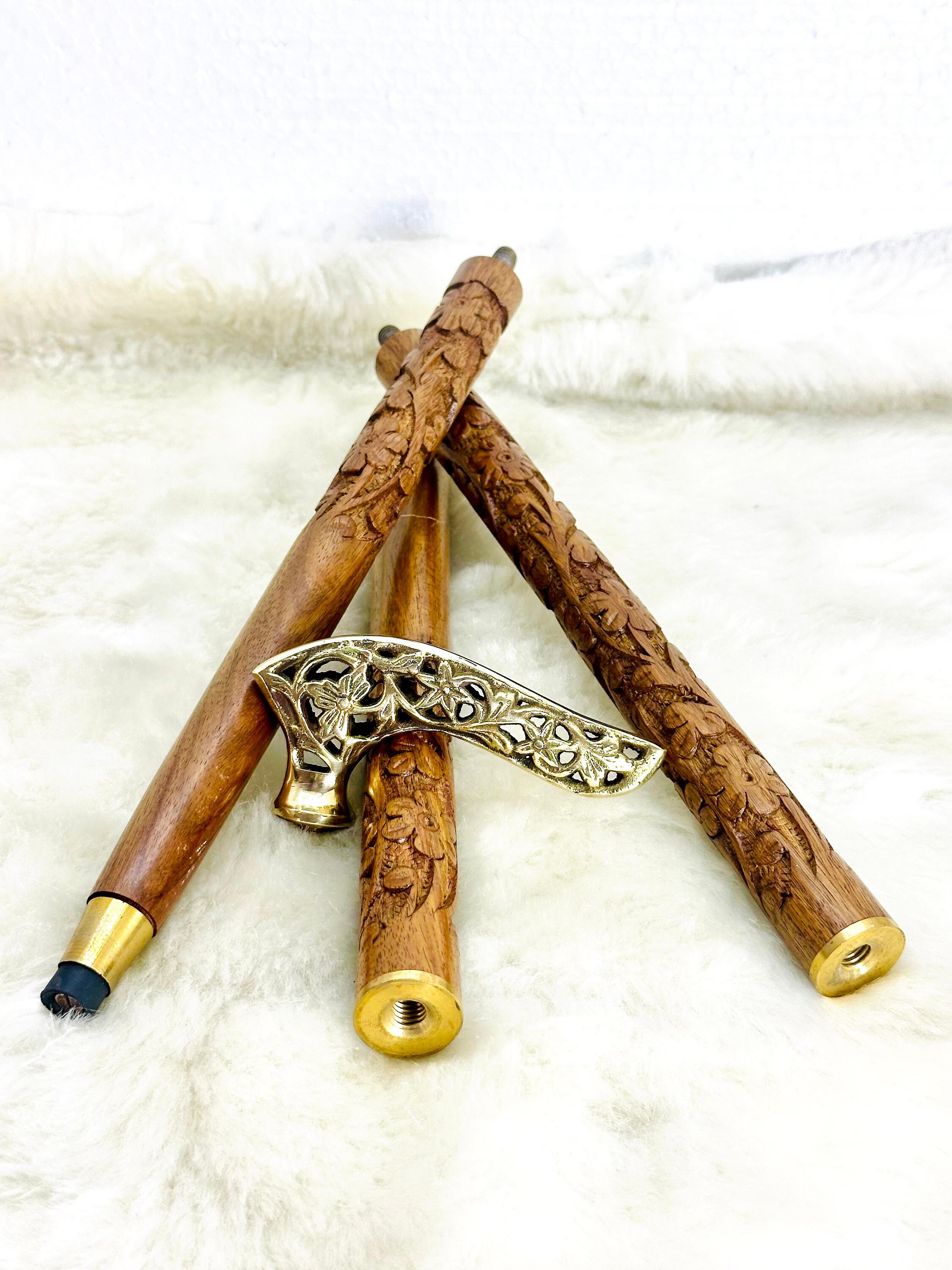 Victorian Flower Engraved Walking Stick, Royal Head Handle Special ...