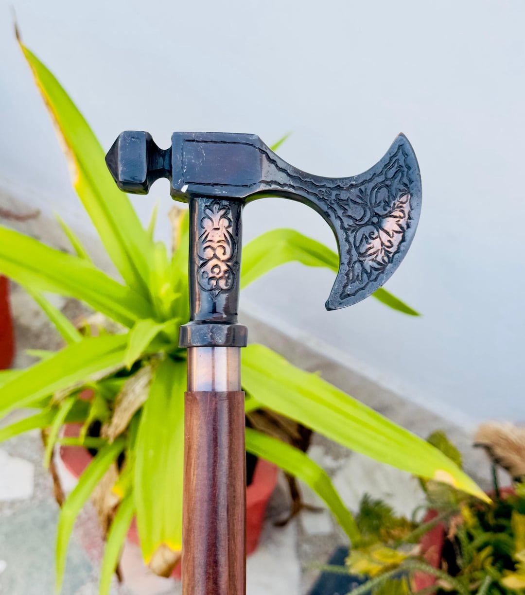 Unique Viking-inspired Axe Handle Walking Stick, Handcrafted Artisan ...