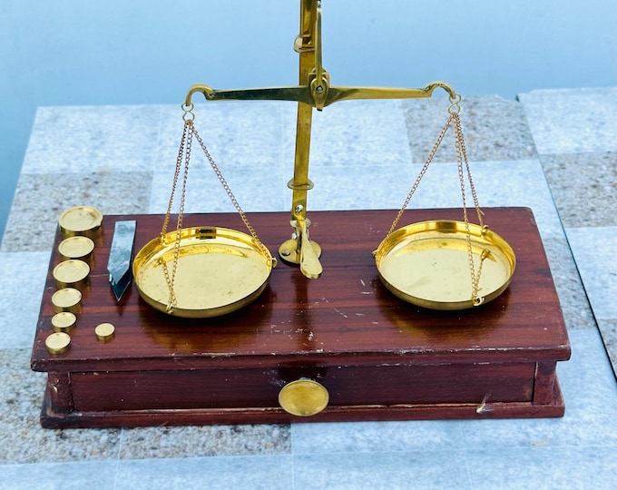 Antique Design Brass Double Arm Apothecary Balance Scales With 8 ...