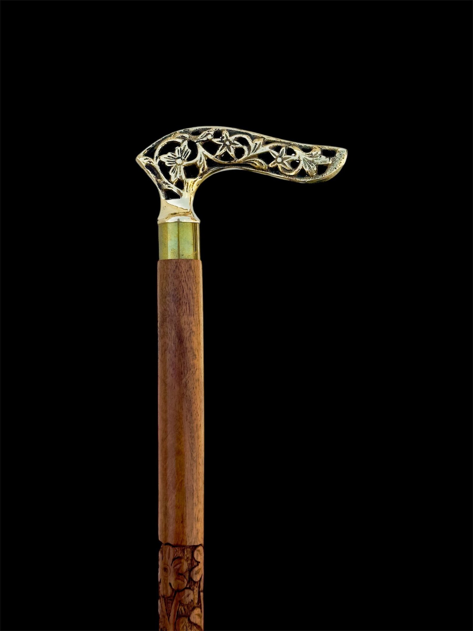 Victorian Flower Engraved Walking Stick, Royal Head Handle Special ...