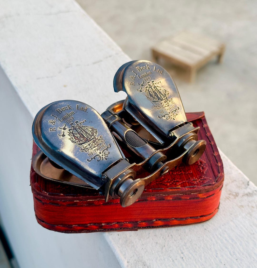Nautical Brass Binocular With Leather Case Opera Glasses Spyglass R And J Beck London 1875