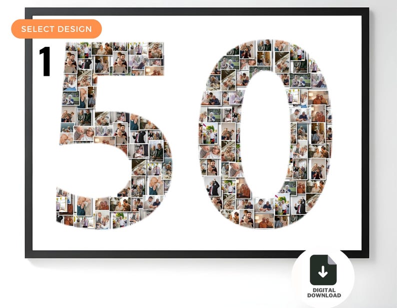 50th Birthday Photo Collage Template, Number 50 Collage, 50th Collage ...