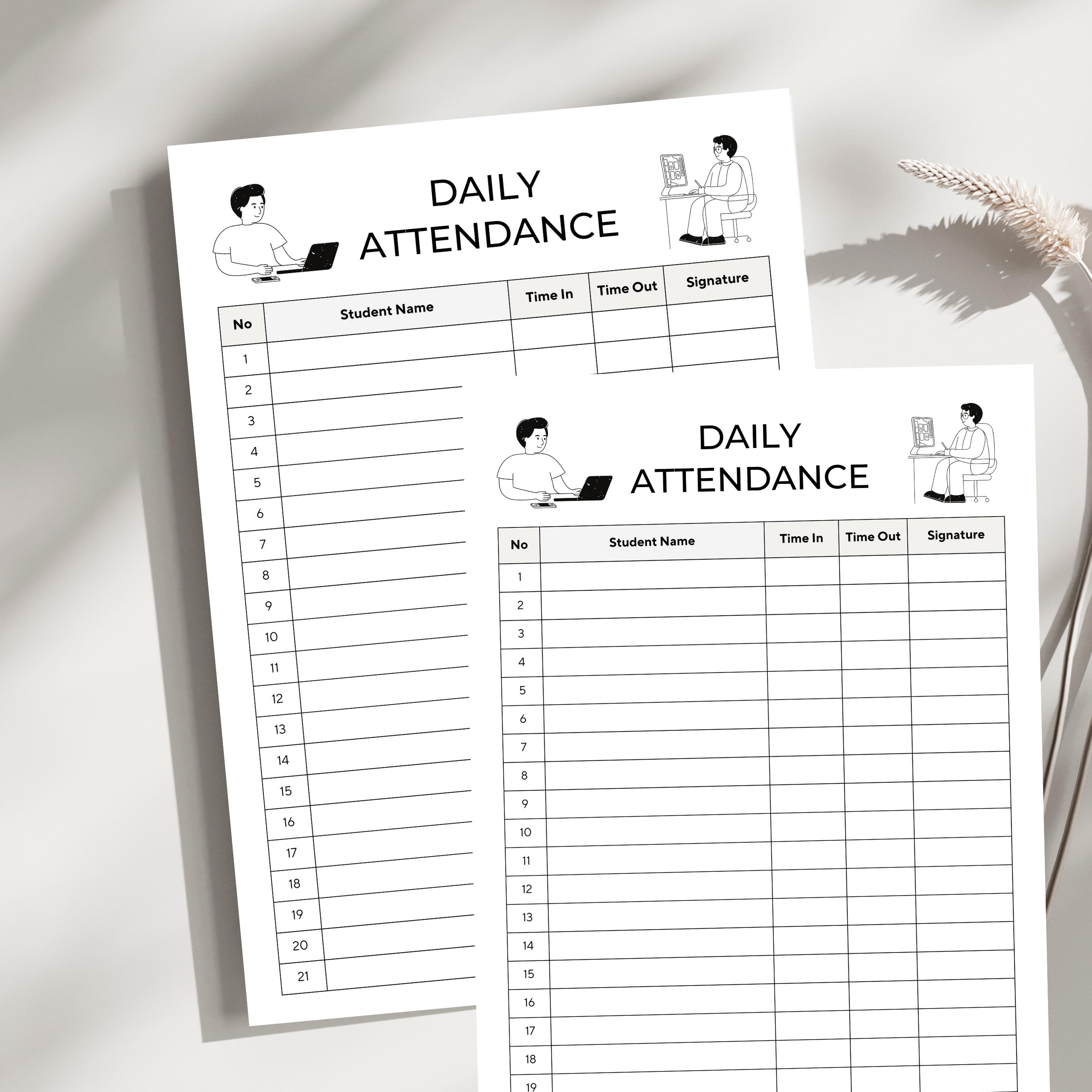 Daily Student Attendance Attendance Record Printable Instant Download ...