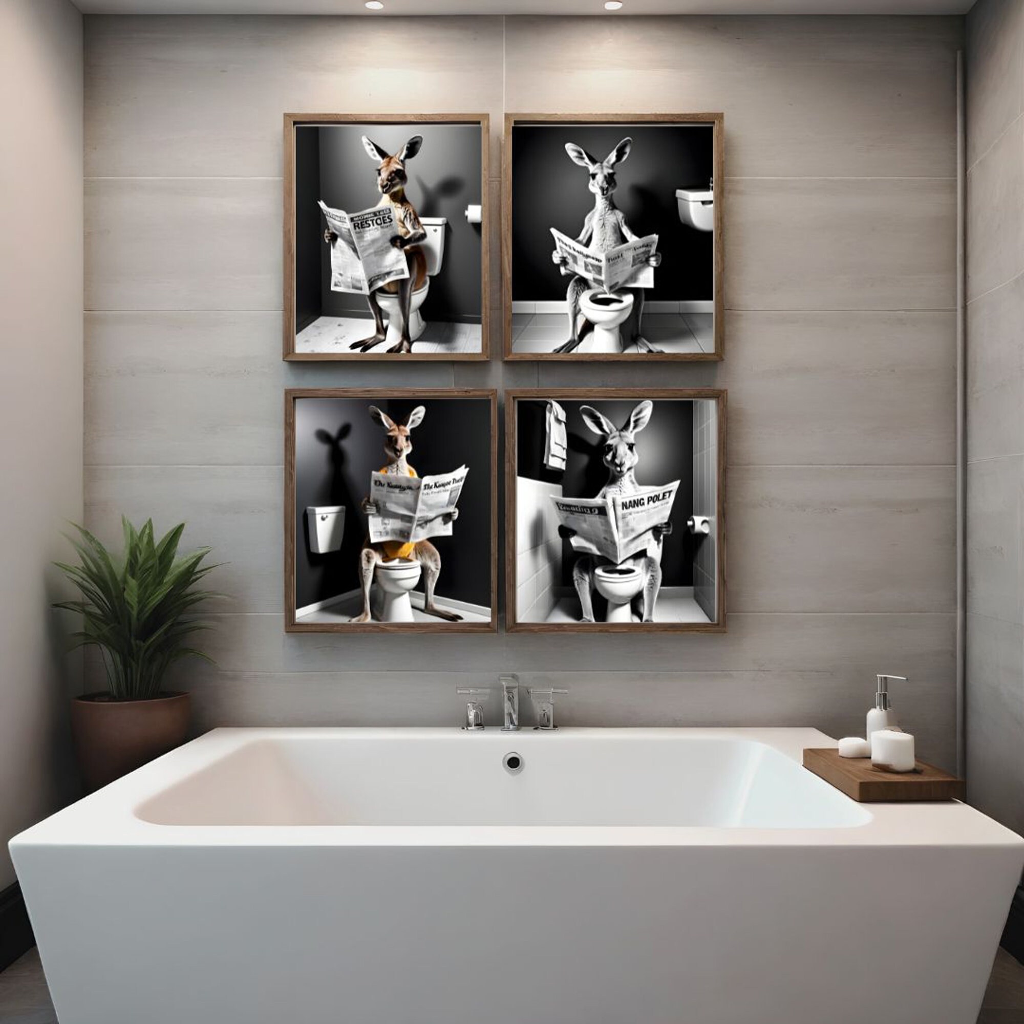 Kangaroo on Toilet Bathroom Print, Animal on Toilet Fun Bathroom Prints ...