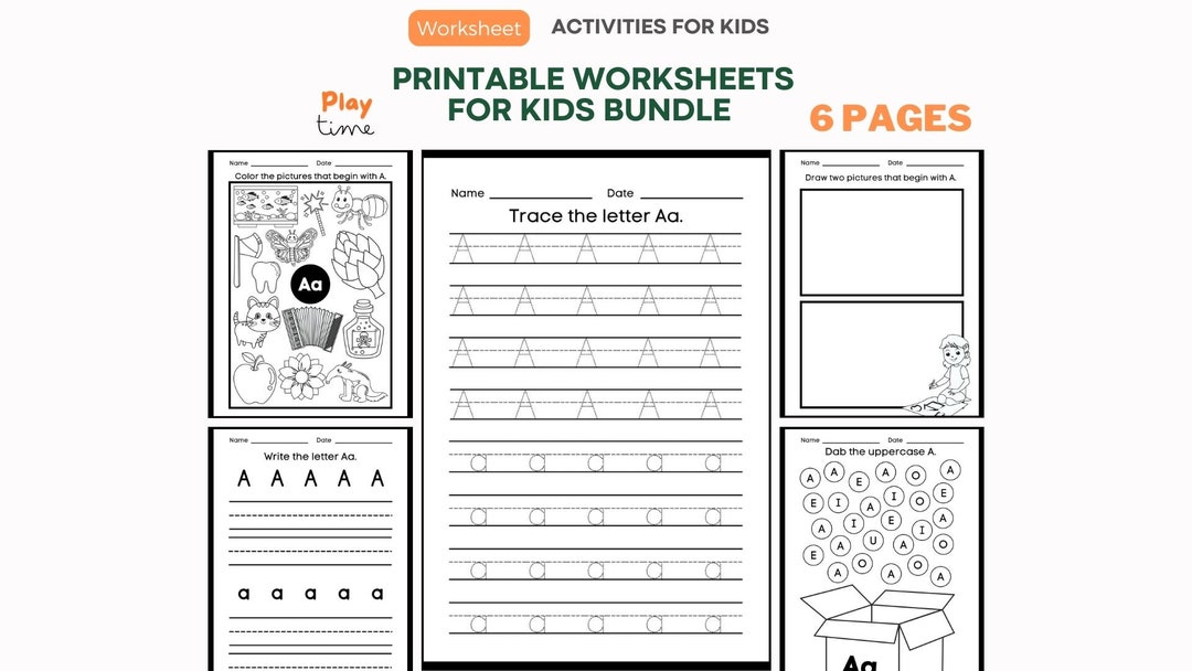 6 Alphabet Activity Pages Letter Aa Kindergarten Worksheets for Kids ...