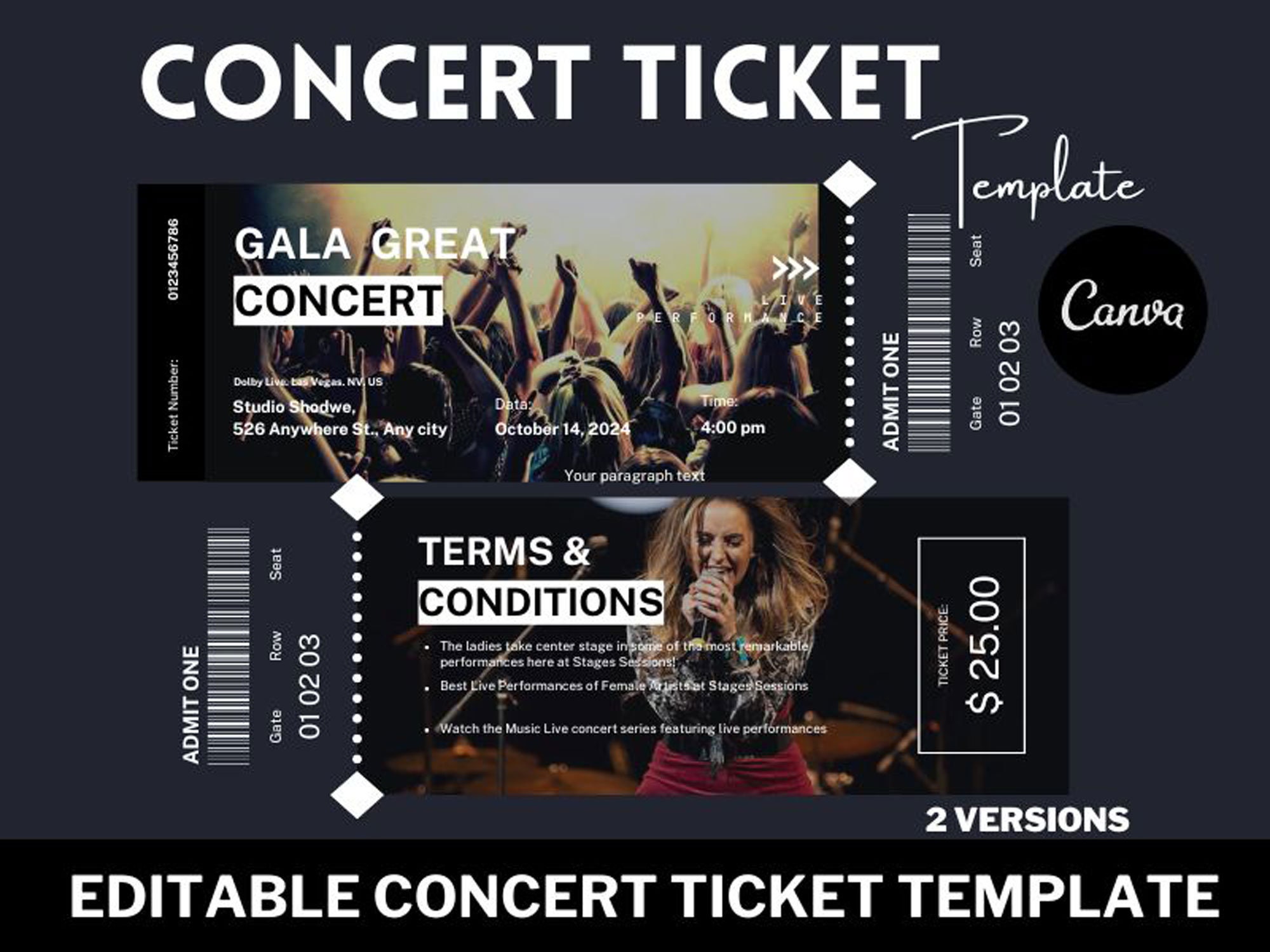 Editable Concert Ticket Template, Customizable Event Ticket Design ...
